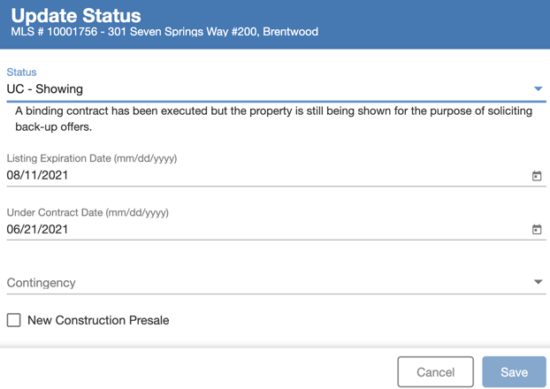 MY LISTINGS: Change Listing Status
