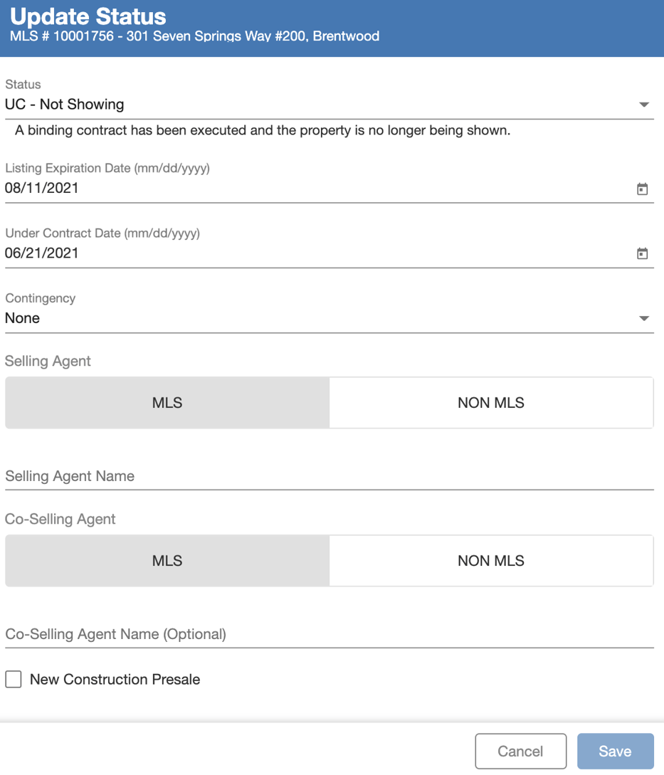 MY LISTINGS: Change Listing Status