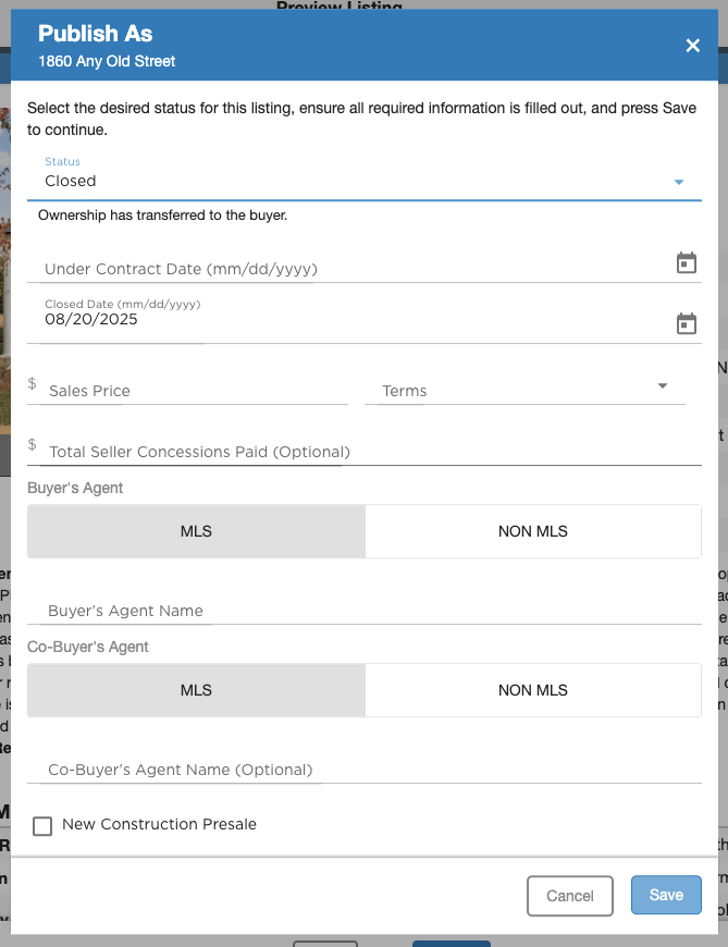 My Listings: Change Listing Status