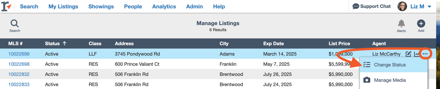 My Listings: Change Listing Status