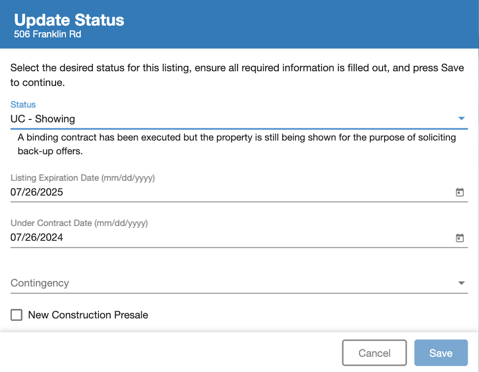 My Listings: Change Listing Status