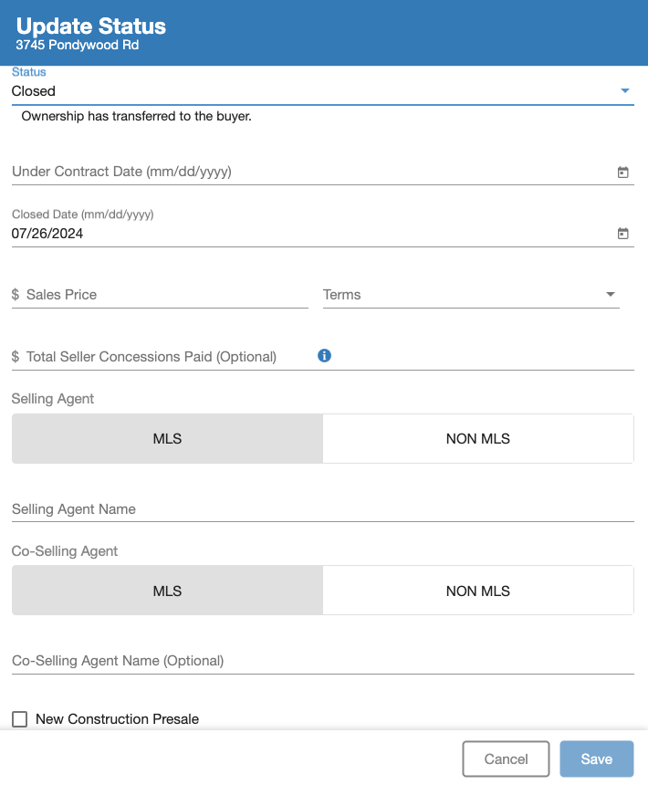 My Listings: Change Listing Status