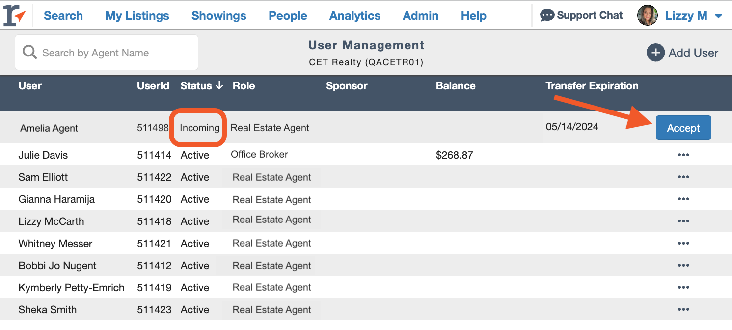Broker: User Management-Transfer User